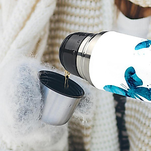 Stainless Steel Leather Vacuum Insulated Mug Blue Butterfly Thermos Water Bottle for Hot and Cold Drinks Kids Adults 16 Oz