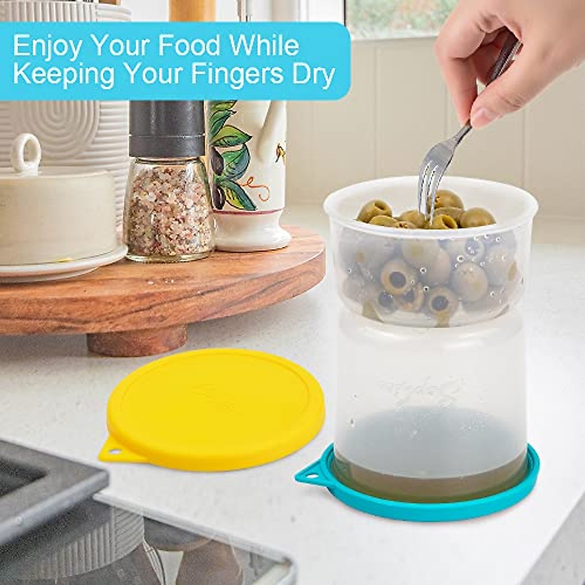 SOPHICO Pickle and Olives Jar Container with Strainer, Leak-proof Juice Separator Sieve Food Saver Storage Container (Pickle Container X 1)