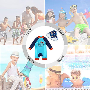 upandfast Baby Boy Swimsuit UPF 50 One Piece Infant Boy Bathing Suit with Sun Hat(Blue,6-9 Months)