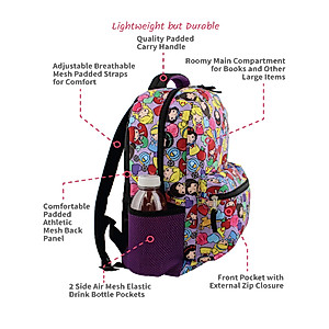 Disney Princess Emoji Girl's 16 Inch School Backpack Bag (One Size, Purple)