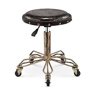 Rugs Adjustable Saddle Stool with Wheels，Saddle Stool with Brown PU Synthetic Leather Seat，Adjustable Height 51-65 cm，Supported Weight 160 Kg，Beauty Stoolsfor Home Office