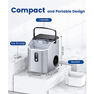 COWSAR Nugget Ice Maker Countertop, Chewable Nugget Ice Cubes Machine, Quick Ice Making 34Lbs/Day, Self-Cleaning, Portable Ice Machine for Home Kitchen Office Party