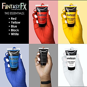 Mehron Makeup Fantasy FX Cream Makeup | Water Based Halloween Makeup | Face Paint & Body Paint For Adults 1 fl oz (30ml) (5 Pack Set Black, Red, Yellow, Blue, & White)