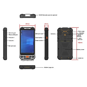 5.5 inch Windows10 Pro 4GB+64GB Handheld Terminal PC with Docking Station,125kz RFID Scanner, & Spare Battery, Black