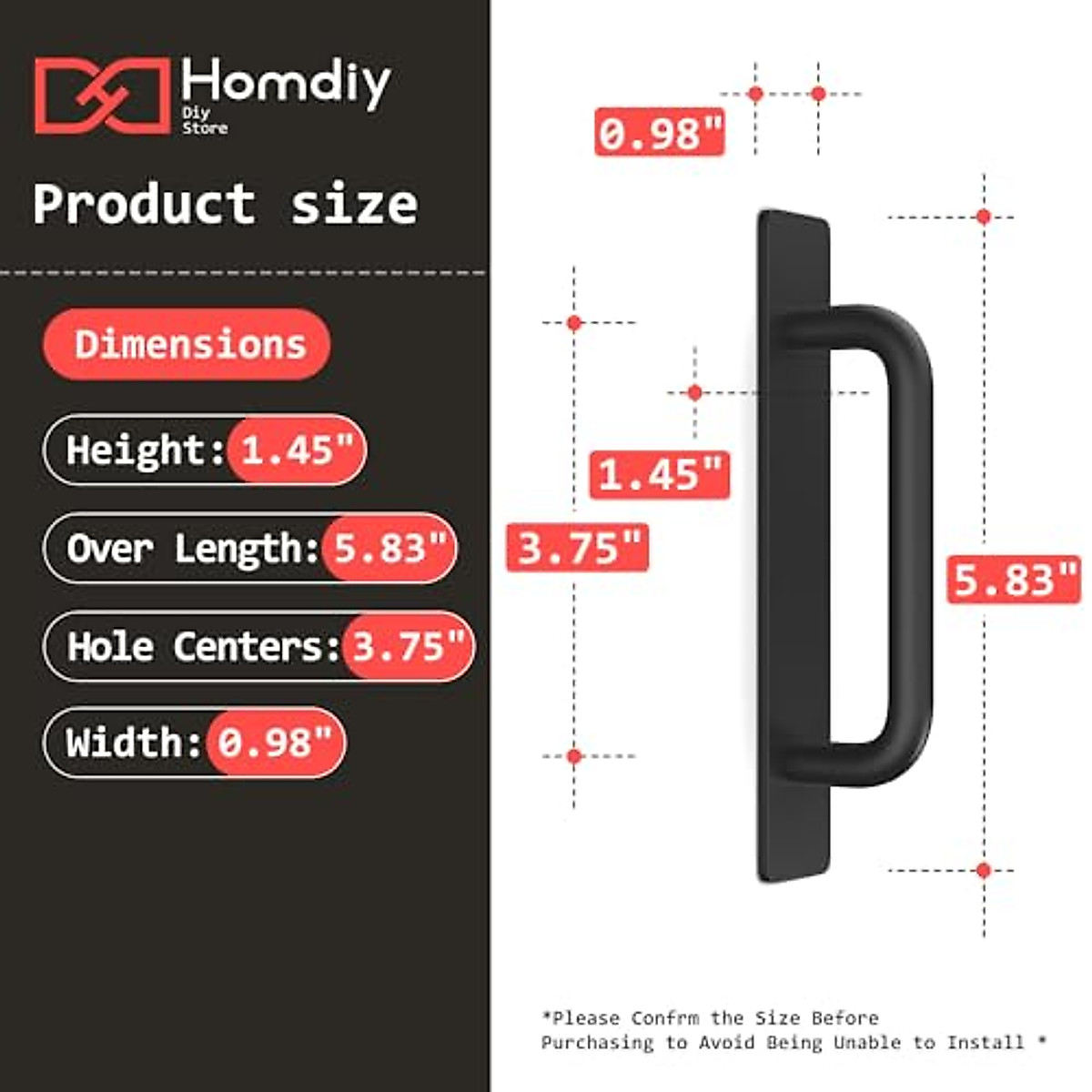 homdiy 2 Pack Adhesive Cabinet Handle Stick on Door Handles Self Stick Drawer Pulls No Drilling Black Cabinet Pulls Push Pull Helper for Kitchen Window Sliding Door Closet - 5.83"