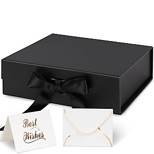 JOHOUSE Black Gift Box, 10.5" x 7.5" x 3.1" Black Luxury Gift Box Magnetic Gift Box Bridesmaid Box with Ribbon Greeting Card For Weddings, halloween, Anniversary Present
