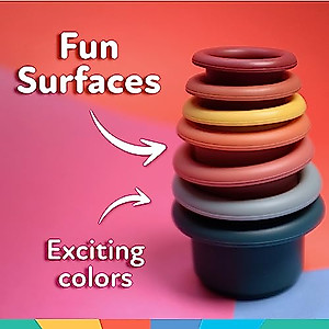 Nuby Stacking Soft Silicone Cups Interactive Toy, Promotes Coordination, Seven Piece