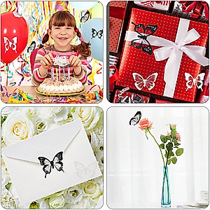 36 PCS 3D Colorful Crystal Butterfly Wall Stickers with Adhesive Art Decal Satin Paper Butterflies Baby Kids Bedroom Home DIY Decor Removable Sticker (Black and White)