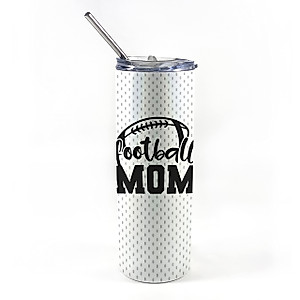 Football Mom – Gameday Drinkware – One 20 oz Iridescent Stainless Steel Travel Tumbler with Straw – Double Wall Vacuum Insulation– Keep Beverages Cold For Up to 18 Hours or Hot for 6 Hours
