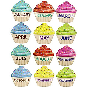 63 Piece Set Cupcake Cutouts for Bulletin Board and Student Birthdays, Classroom and Teacher Supplies