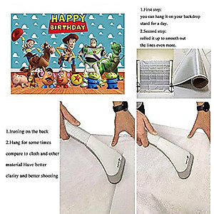 Cartoon Birthday Photography Backdrop Blue Sky White Clouds Birthday Cake Table Decoration Backdrop Kids Cartoon Story Theme Party Backdrop Baby Shower Decoration Supplies 5x3ft, Multicolor, 1.5X0.9M