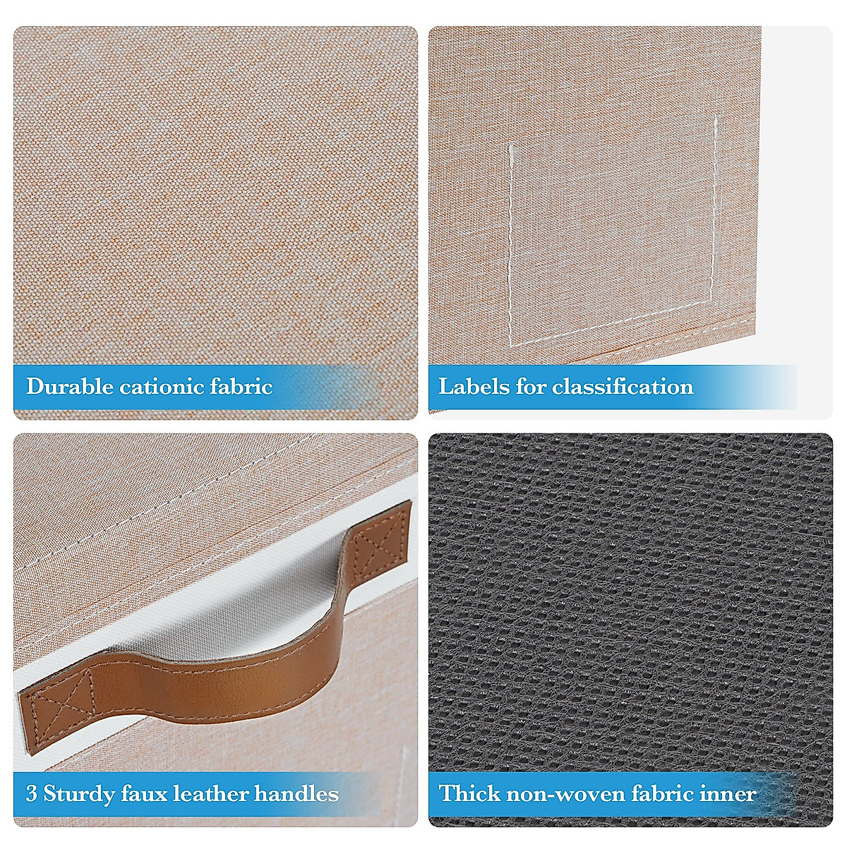 PFFVRP Large Storage Bins with Lids, Foldable Fabric Storage Baskets with Lids, Sturdy Storage Boxes with Labels and 3 PU Handles for Closet Home Bedroom Office (26L, Pink&White)