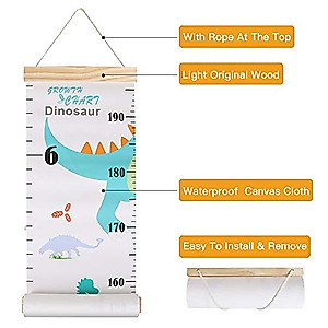 Outivity Growth Chart for Kids, Height Chart for Kids/Boys/Girls/Baby, Canvas & Wooden, Removable Growth Height Chart, Wall Room Decor - Dinosaur