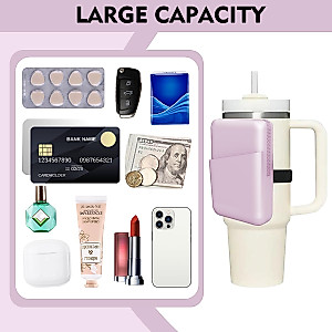 Silicone Water Bottle Pouch for Stanley, Stanley Fanny Pack with Pocket, Stanley Cup Accessories for Stanley Quencher Stanley IceFlow 20 oz 30 oz 40 oz, for Phone, Card, Key, Wallet, Earphone (Purple)