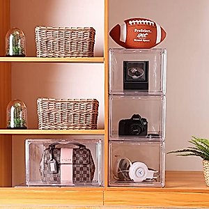 Attelite 3 Pack X-Large Drop Front +6 Pack Large Side Open Clear Plastic Shoe Organizer Box, Stackable Shoe Containers for Display Sneakers