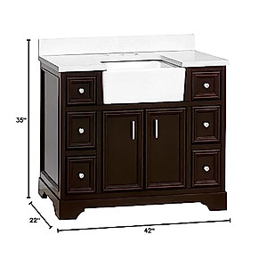 Kitchen Bath Collection Zelda 42-inch Farmhouse Vanity (Quartz/Chocolate): Includes Chocolate Cabinet with Stunning Quartz Countertop and White Ceramic Farmhouse Apron Sink