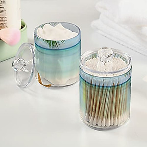 WELLDAY Apothecary Jars Bathroom Storage Organizer with Lid - 14 oz Qtip Holder Storage Canister, Summer Beach Starfish Clear Plastic Jar for Cotton Swab, Cotton Ball, Floss Picks, Makeup Sponges,Hair