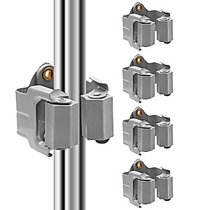 Waziaqoc 5PCS Wall Mount Broom Mop Holder, Bathroom Mop Hanger Wall Mounted Mop Clip with Screws for Garden Bathroom Kitchen - Grey