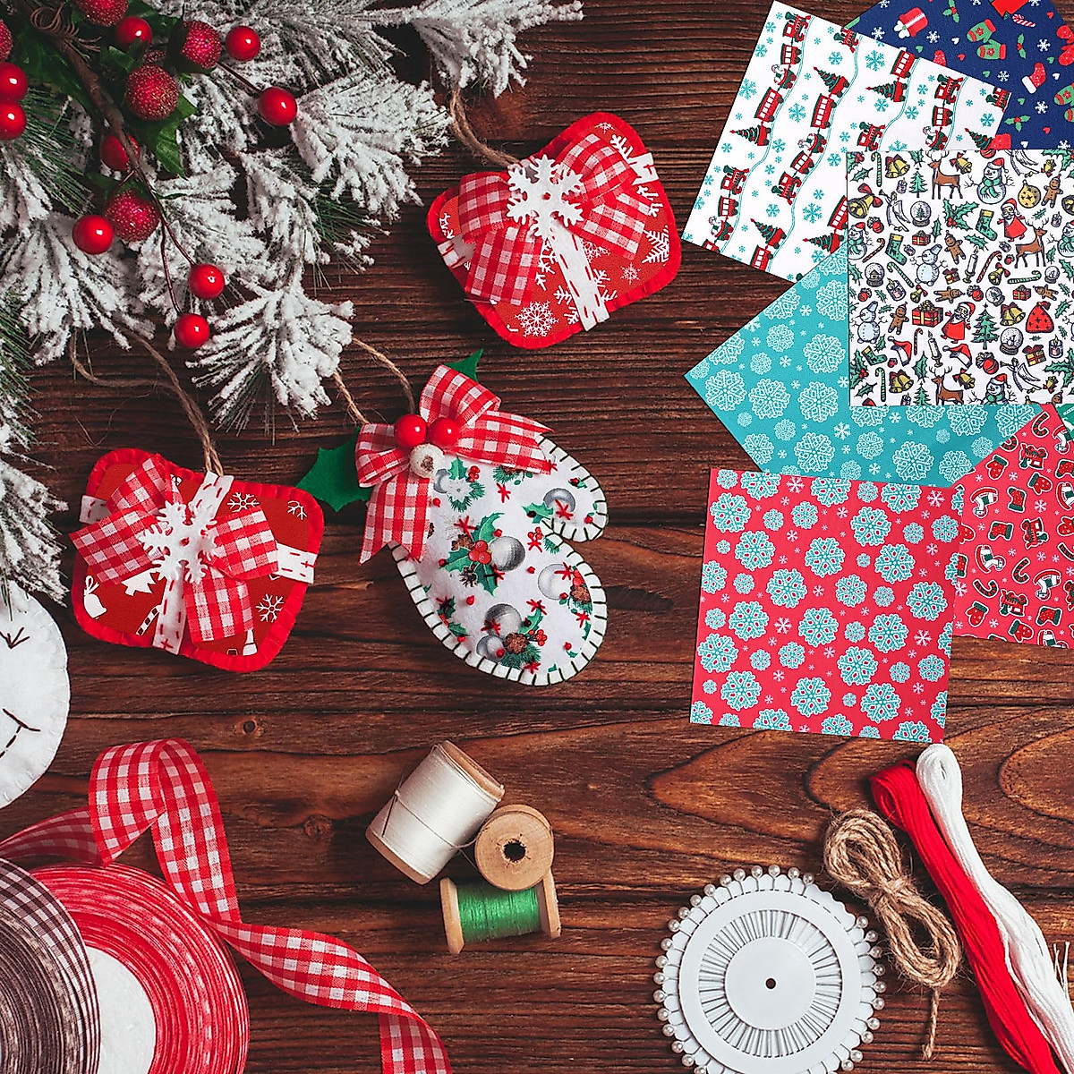 Preboun 50 Pcs 8 x 8 Inches/ 20 x 20 cm Christmas Fabric Squares Christmas Fabric 25 Different Patterns Fabric Scraps Quilting Craft Fabric Patchwork Fabric Bundles for Sewing Crafting DIY Supplies