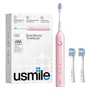 usmile [ADA Accepted] Electric Toothbrush, Type-C Rechargeable Sonic Toothbrush for Adults with 2 Brush Heads, 1 Charge Lasts for 365 Days, Whitening Powered Toothbrush with Smart Timer, Y1S Pink