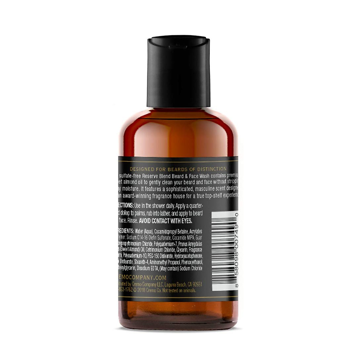 Cremo Distiller's Blend (Reserve Collection) Beard and Face Wash, Specifically Designed to Clean Coarse Facial Hair, 4 Fluid Oz