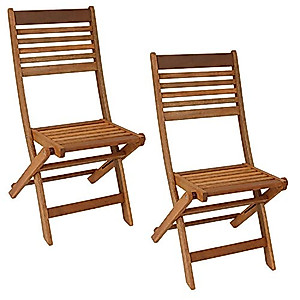 Sunnydaze Meranti Wood Outdoor Folding Patio Chairs - Set of 2 - Outside Wooden Bistro Furniture for Lawn, Deck, Balcony, Garden and Porch - Teak Oil Finish