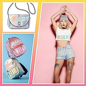 26 Pieces Self Adhesive Chenille Letter Patches Glitter Chenille Letter Patches Chenille Initial Patches for DIY Mobile Phone Clothing Backpack Bag Jackets Jeans (Pink)