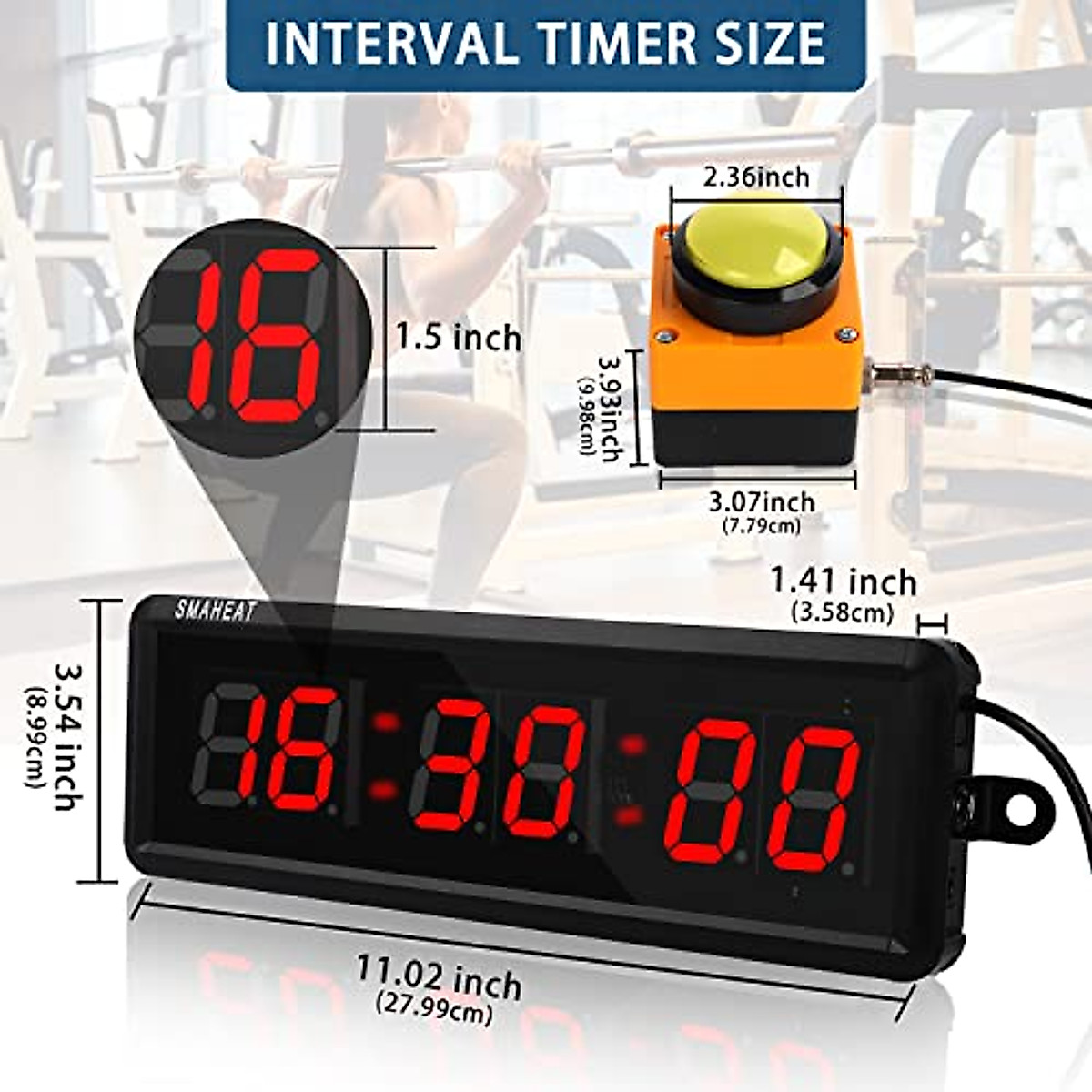 SMAHEAT Fitness Timer with Stopwatch Button, Suitable for School/exam/Home Exercise/Gym/Gym SMAHEAT Electronic Fitness Timer (1.5 inch six-Digit All-red)