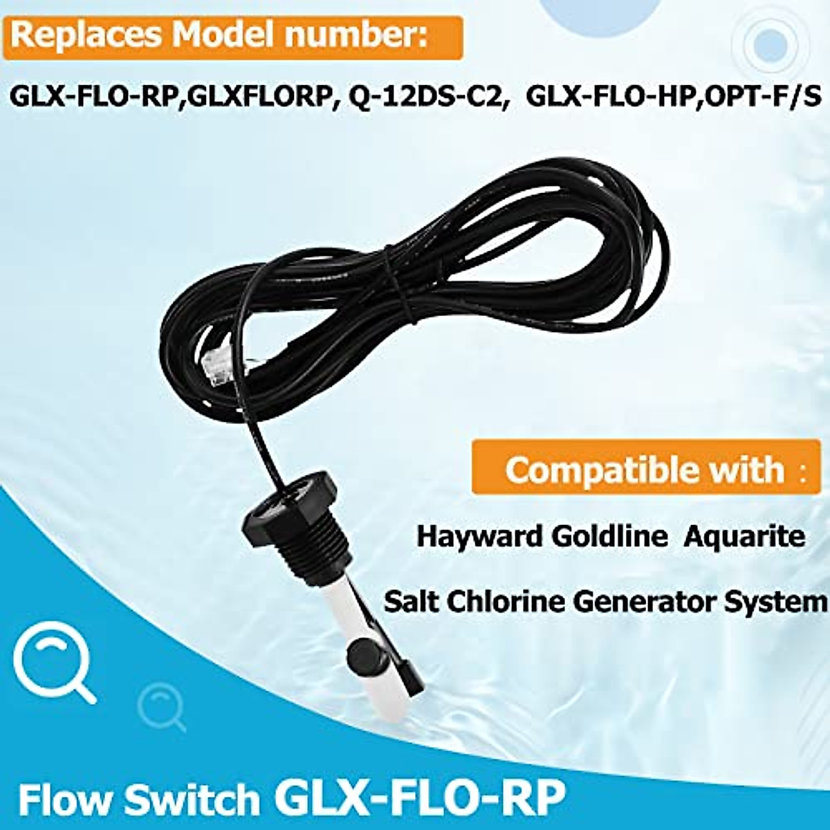 Feikeer Flow Switch GLX-FLO-RP Assembly Compatible with Hayward Goldline Aquarite Salt Chlorine Systems, Pool Flow Sensor for All Hayward Salt Cell Generators, 15-Foot Cable, 15 Year Warranty