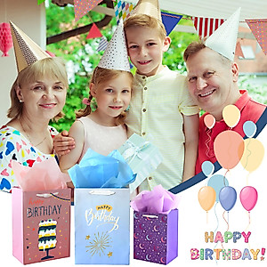 Moretoes 12 Pack Gift Bags Assorted Sizes and Designs, Gift Bags Bulk with Tissue Paper 12 Patterns in 3 Different Sizes for Birthday, Baby Showers