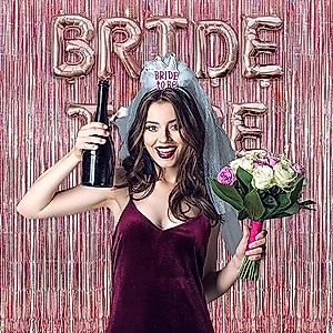 Rose Gold Tinsel Curtain Party Backdrop- Foil Fringe Curtain Streamers for Bachelorette Party Decorations Bride to Be Birthday Girls Streamers Party Decor 4 Packs(2M-78IN) (Rose Gold)