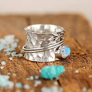 Boho-Magic 925 Sterling Silver Leaf Spinner Fidget Ring for Women with Moonstone Gemstone (9)