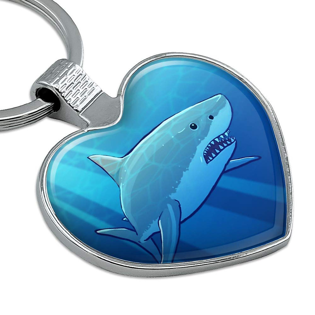 Great White Shark Realistic Keychain Heart Love Metal Key Chain Ring