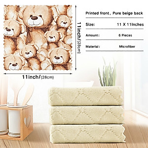 ALAZA Dish Towels Kitchen Cleaning Cloths Cartoon Lovely Bear Toy Dish Cloths Super Absorbent Kitchen Towels Lint Free Bar Tea Soft Towel Kitchen Accessories Set of 6,11"x11"
