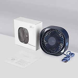 warrita 2024 Upgraded Small USB Desk Fan,3 Speeds Strong Wind, 360° Rotatable, Quiet USB Air Circulator Fan with Anti-slip Pad, Perfect Cooling for Office, Dorm, Camp, Laptop, Library - Navy Blue