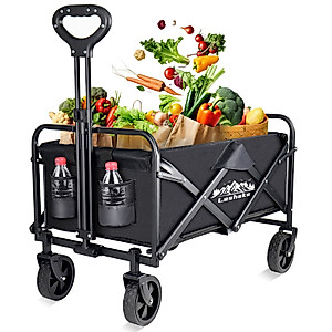 Collapsible Wagon Carts Foldable, Heavy Duty Beach Folding Wagon Cart with Wheels, Large Capacity Portable Utility Grocery Wagon for Shopping, Sports, Camping, Garden