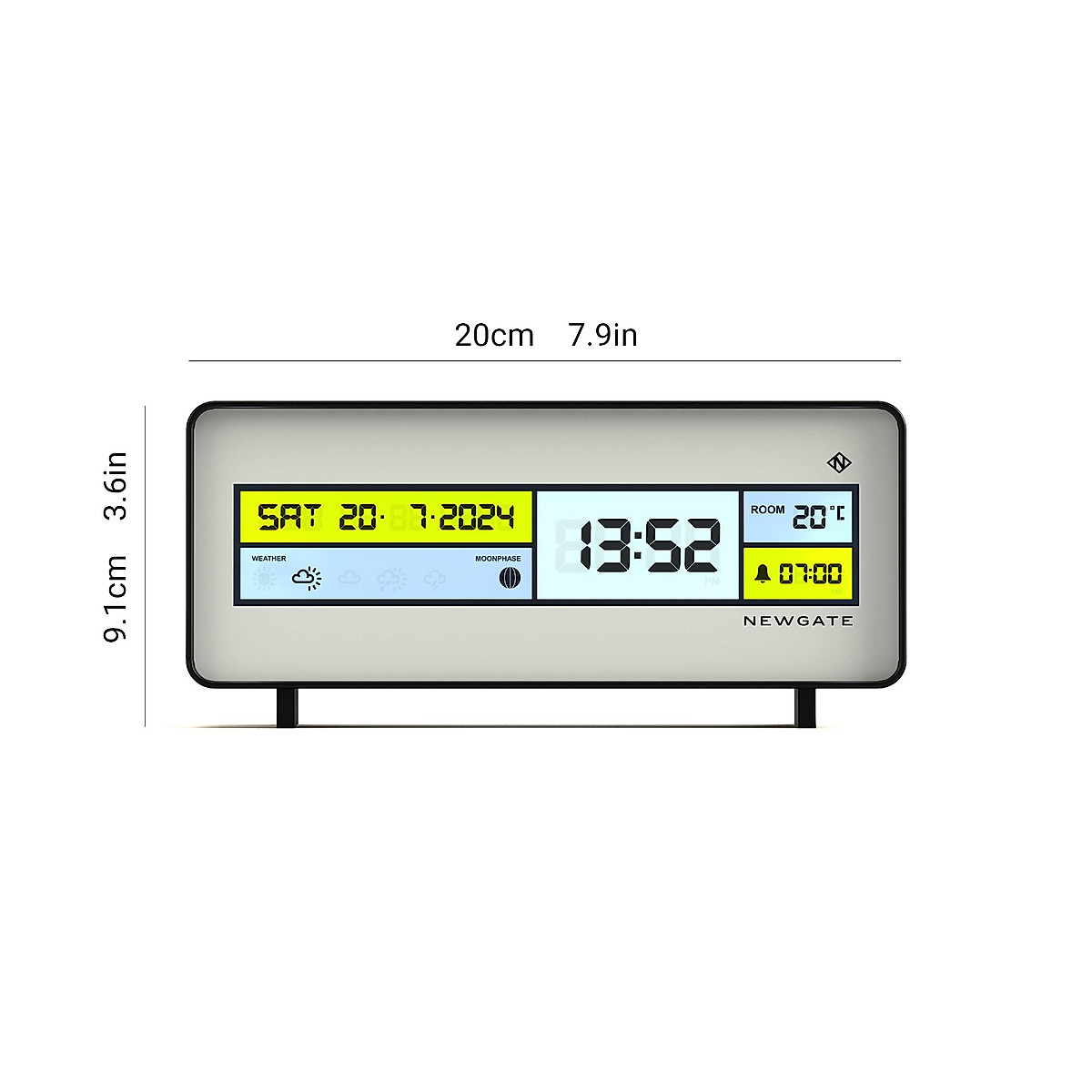 NEWGATE® Futurama Modern LCD Alarm Clock - Bedside Clock - Desk Clock - Digital Clock - Digital Alarm Clock - Bedroom Accessories - LCD Display - Office Clock - 12/24hr Display - White