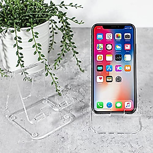 Kamehame 2 Pack Phone Holder for Desk, Clear Acrylic Cell Phone Stand, Compatible with Phone 13 Pro Max 11 12 XR 7 8 Plus SE, Android Smartphone, Pad, Desk Accessories for Home Office