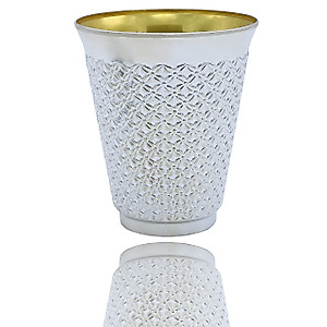 Exquisite 100 Pcs - 50 Sets of 5.5 oz Disposable Plastic Kiddush Cup and Tatz Silver Cup and Saucer Set for Passover, Shabbat, Wedding, Brit and Year Round - Bulk Pack