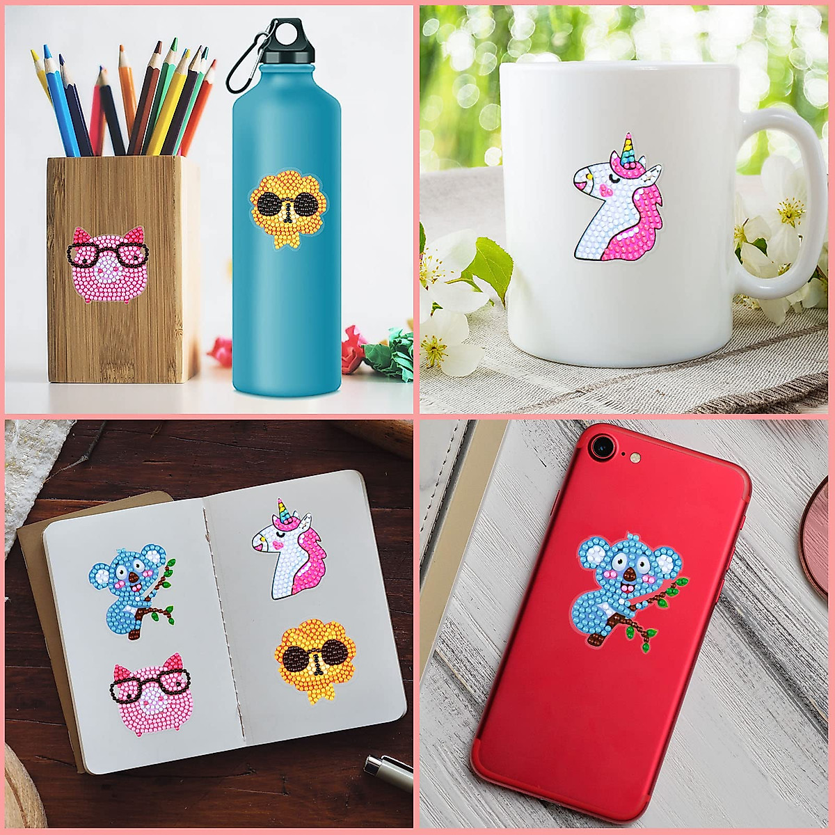 Marspark 16 Pieces Kids Valentine's Day Cards Painting Kits 5D DIY Beginner Animal Painting Stickers for Girls Boys School Classroom Exchange Gifts Craft Activity Party Favors, 4 Styles