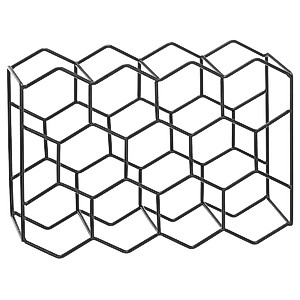 mDesign Metal Hexagon 3-Tier Wine Rack - Minimalist Bottle Holder for Kitchen Countertop, Pantry, or Refrigerator Space - Wine, Beer, Pop/Soda, Water Bottles, and Juice, Holds 11 Bottles - Matte Black