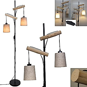 Eusamxon Hanging 2 Lights Floor Lamp Rustic Farmhouse Tall Standing Lamps with Double Fabric Lampshade Floor Lamps for Living Room Bedroom Office Home Lighting Decor.