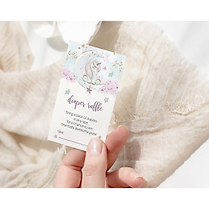 Paper Clever Party Unicorn Diaper Raffle Tickets - 25 Pack - Girls Baby Shower Games for Prizes - Invitation Insert Cards for Diaper Raffle