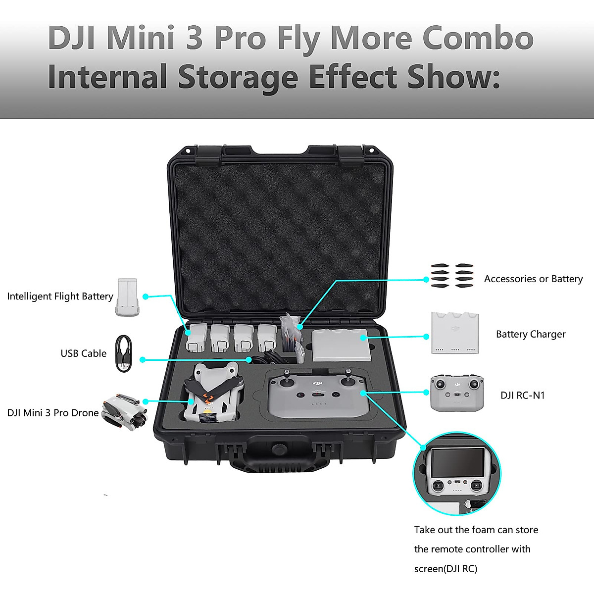 Mini 3 Pro Case-Professional Waterproof Carrying Case Hard Shell Travel Case for DJI Mini 3 Pro Fly More Combo and Drone Accessories