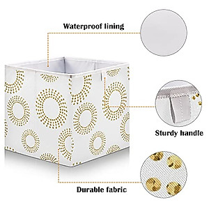 Abstract Gold Circle Collapsible Fabric Storage Cubes Bins with Handles Square Closet Organizer Waterproof Lining for Nursery Drawer Shelves Cabinet 11.02x11.02x11.02 Inches