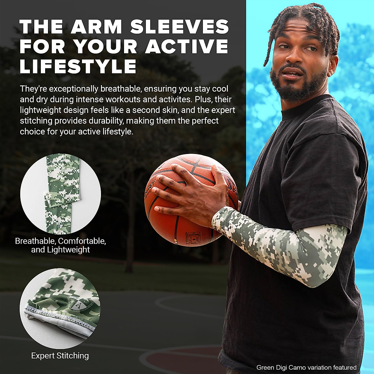 S A Compression Arm Sleeves for Men and Women - UPF 30+ Sun Protection, Moisture Wicking, 4-Way Stretch Arm Sleeves for Work & Sports (Grey Military Camo, 2 Pack)