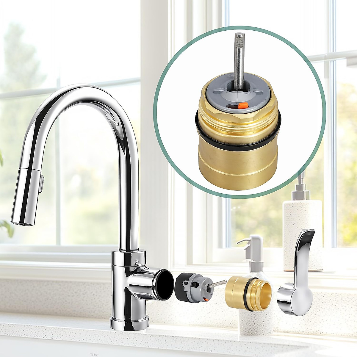 RP50587 Cartridge and RP51503 Bonnet Nut Faucet Valve Kit for Delta for DST Single Handle Kitchen and Lavatory Shower Faucets 36mm Motion Cartridge