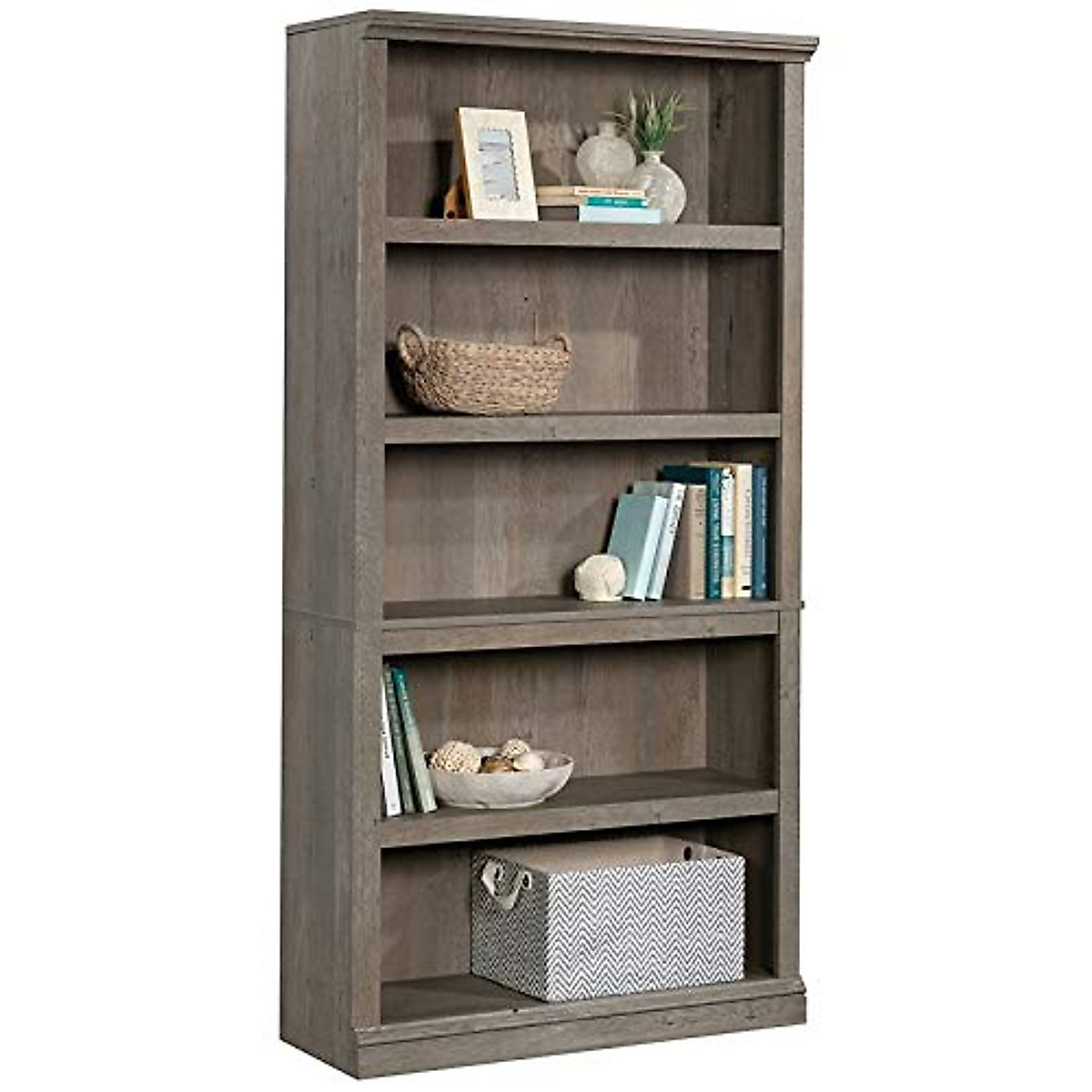 Pemberly Row Contemporary 5-Shelf Tall Wood Bookcase in Mystic Oak