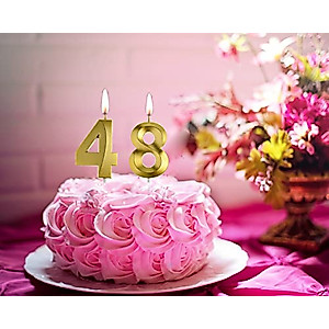 Gold 48th & 84th Birthday Candles,Gold Number 48 84 Cake Topper for Birthday Decorations Party Decoration