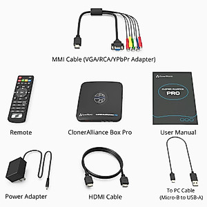 ClonerAlliance Box Pro, 1080p@60fps Video Recorder, DVR with HDMI Capture, Playback on TV. RCA/YPbPr/VGA to Digital Converter. Schedule Recording. No PC Required.